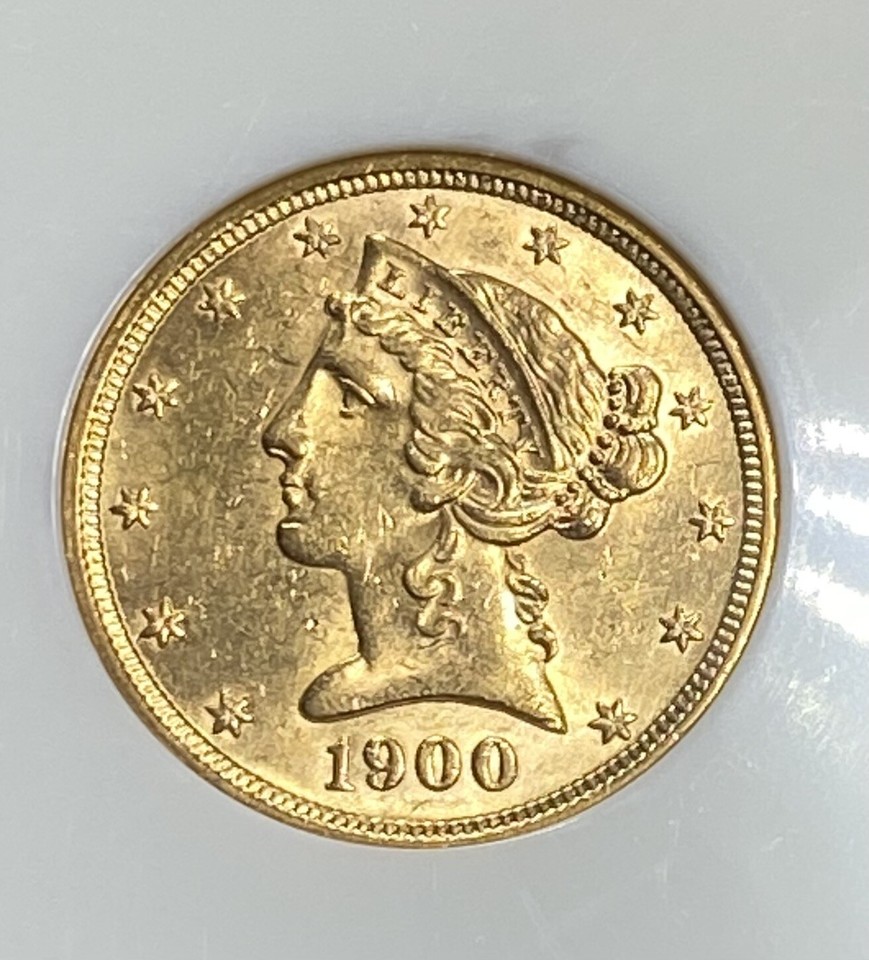 UNCIRCULATED 1900 $5 Gold Liberty Half Eagle NGC MS60 Great Luster AMWK ...