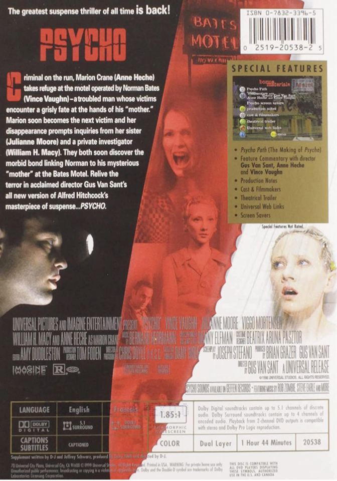 Psycho (DVD) • NEW • Anne Heche, Vince Vaughn, Julianne Moore ...