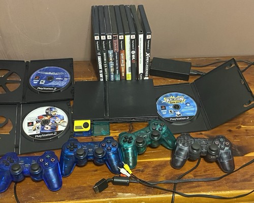 Sony PlayStation 2 Slim Console Bundle With 13 Games 4 Controllers ...