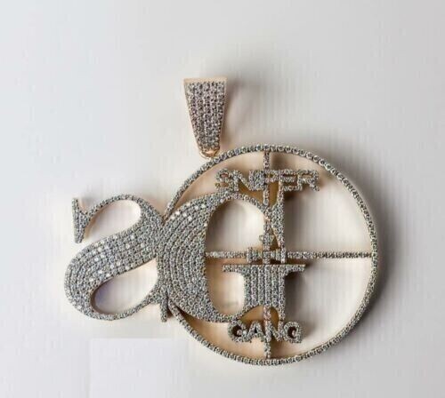 3Ct Round Real Moissanite SNIPER GANG -SG" Name Pendant 14K Yellow Gold ...