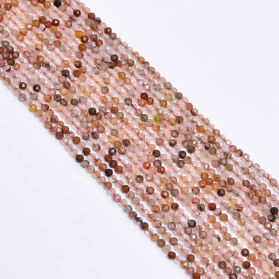 Golden Rutile Quartz Gemstone Round Shape Faceted Beads 3X3mm Strand 12 ...