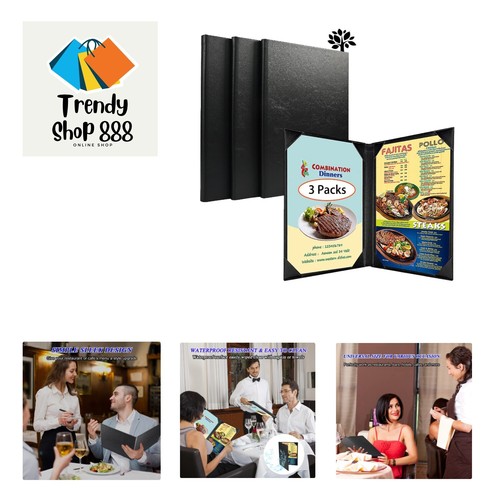 3 Packs Restaurant Menu Covers Holders 8.5x11 Inch, Double View Leather ...