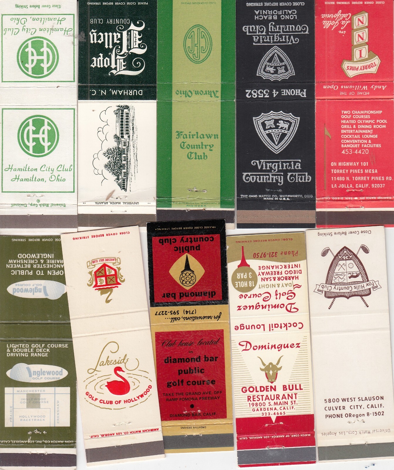 10 lot Vintage Matchbook covers - Golf, Country Club, Lodge , Etc | eBay
