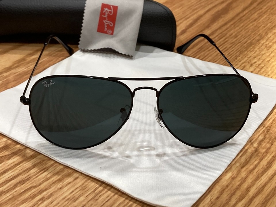 Ray-Ban RB3026 Polished Black Large 62mm AVIATOR Dark Lens Sunglasses ...