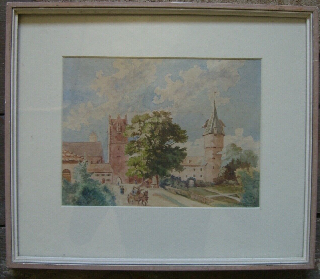 Watercolour Castle Old Town Tower Antique Um 1900 Frauentor IN ...