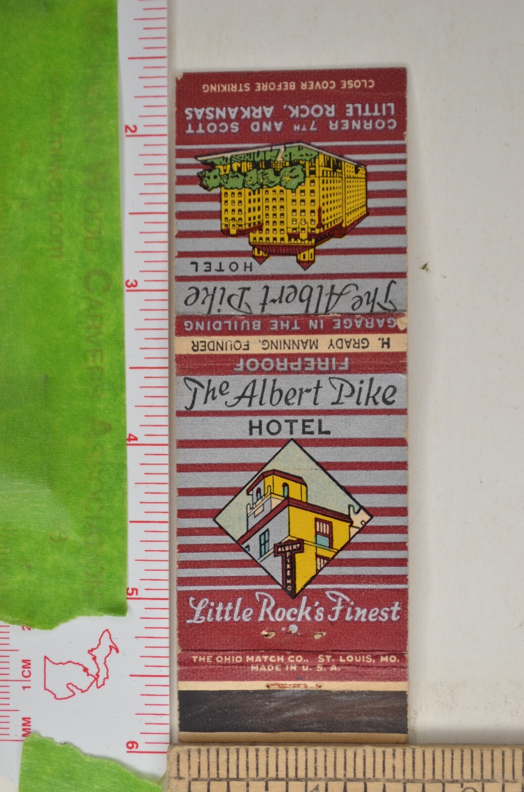 Vintage Matchbook Cover Albert Pike Hotel Little Rock Arkansas 1940s ...