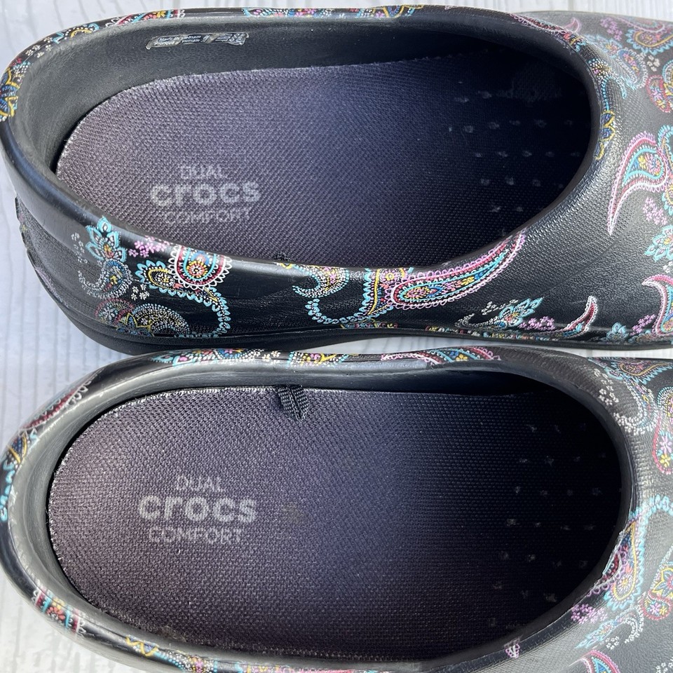 Crocs Neria Pro II Graphic Clogs Black Paisley Non Slip Work Shoes ...