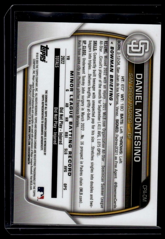 2023 Bowman #CPA-DM Daniel Montesino Chrome Prospect Auto Blue Lunar ...
