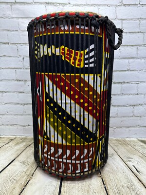 Afican Dun Dun Drums Djun Djun Fabric warped Goat skin fur head 13”x24 ...