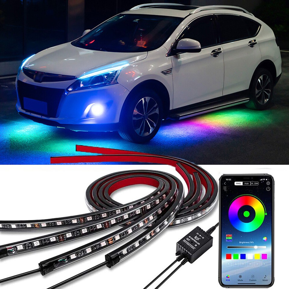 6 Pcs Car Underglow Strip Flowing LED RGB Underbody Neon Light For ...