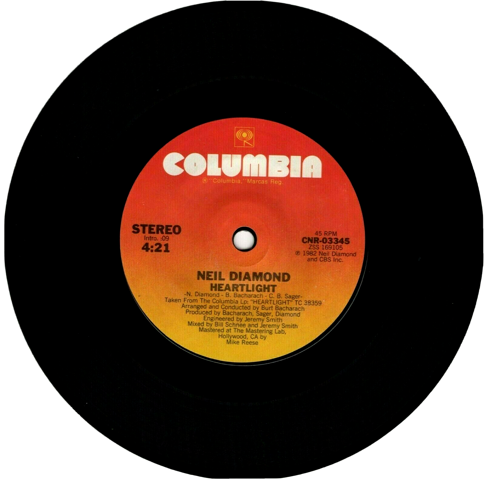 Neil Diamond ‎– Heartlight 1982 Columbia Single Sided 45 Columbia Pop ...