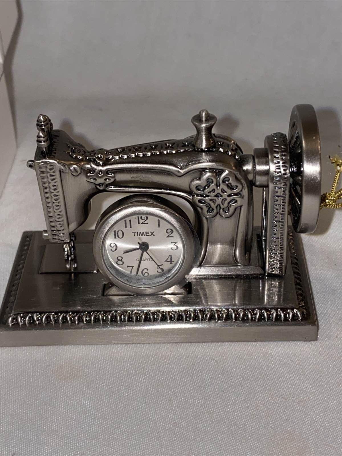 Timex Collectible Mini Clock Pewter Sewing Machine 2" x 3” New Battery ...