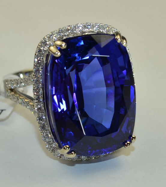 Huge Sparkle Blue Cushion Shape 24.55CT Sapphire & White CZ Exotic Halo ...