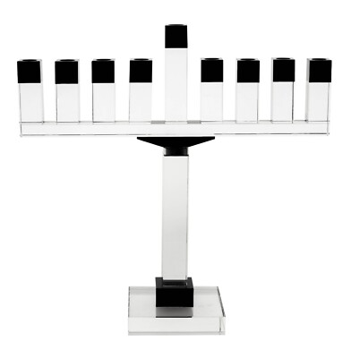 Large Big Modern / Traditional Clear & Black Crystal Menorah - 19" W x ...