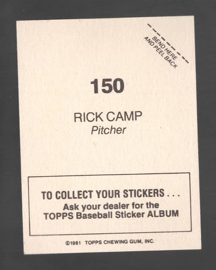 1981 Topps Stickers Rick Camp Atlanta Braves #150 Excellent | eBay