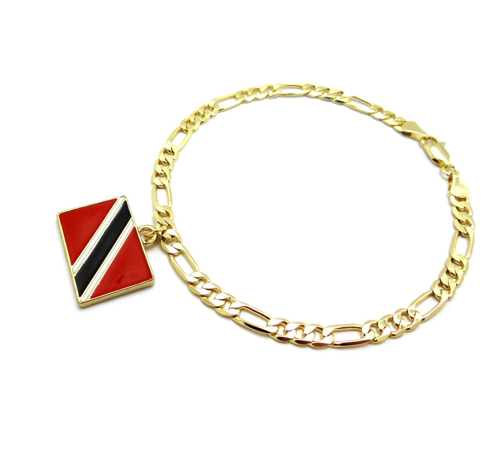 WOMEN'S GOLD PT TRINIDAD TOBAGO CHARM 5mm 10" FIGARO CHAIN ANKLET ...