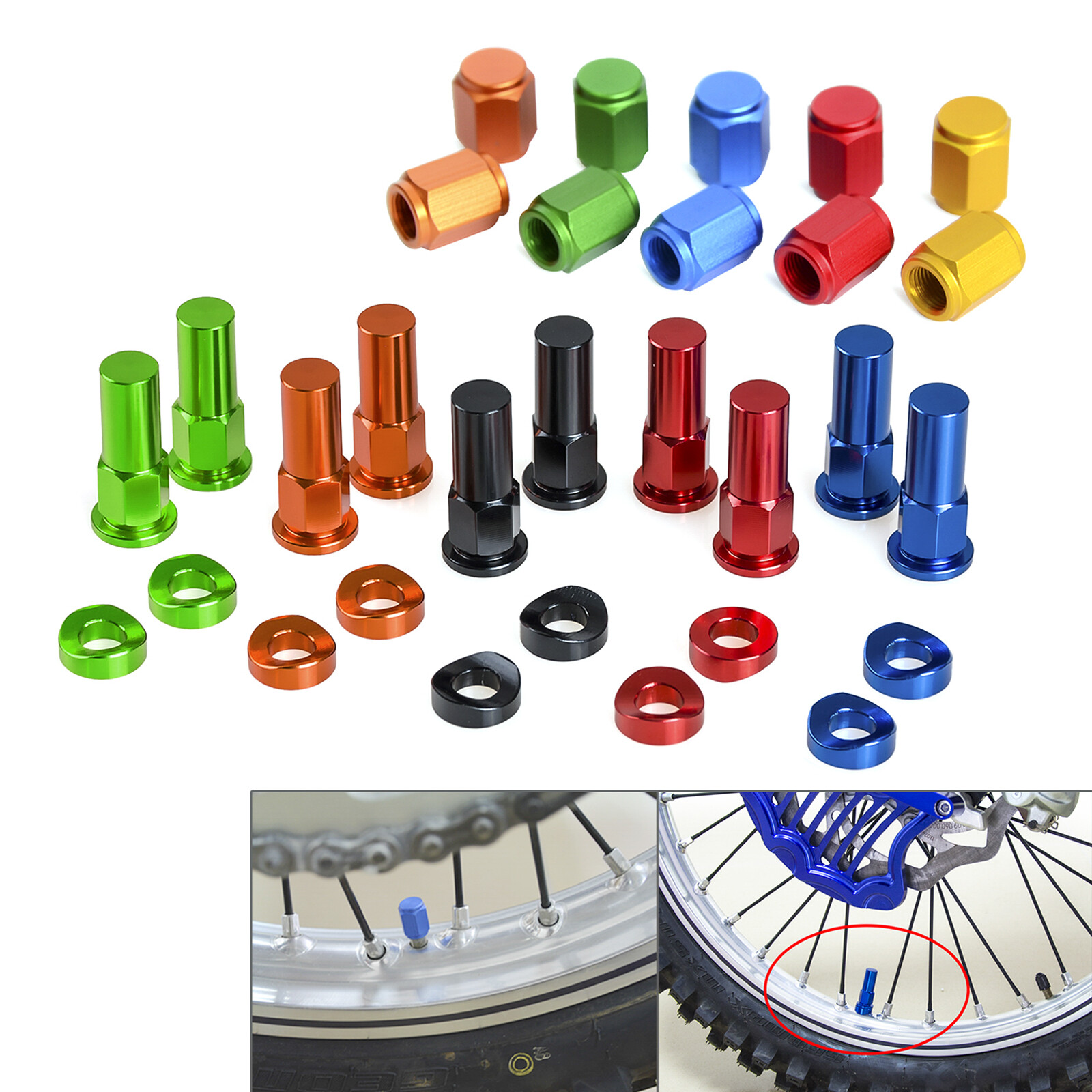 NiceCNC Tire Valve Stem Caps & Rim Lock Nuts Kit Universal For Yamaha ...