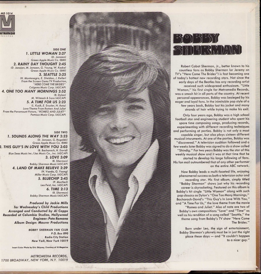 Bobby Sherman (self-titled debut) Vinyl LP Metromedia Records MD 1014 ...