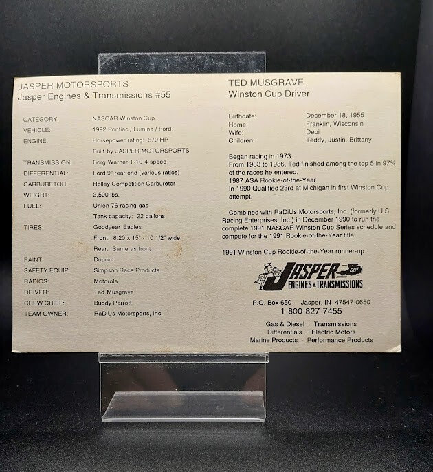 Ted Musgrave #55 AUTOGRAPHED 1992 Team Postcard Jasper Engines Ford | eBay