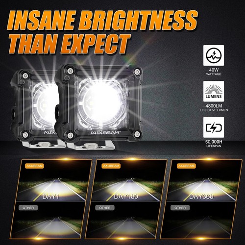 AUXBEAM 3"INCH LED Work Light Bar Driving Pods Truck White Lamp Offroad ...