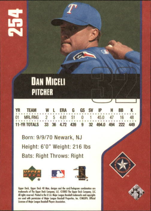2002 Upper Deck 40 Man #254 Dan Miceli - NM-MT | eBay