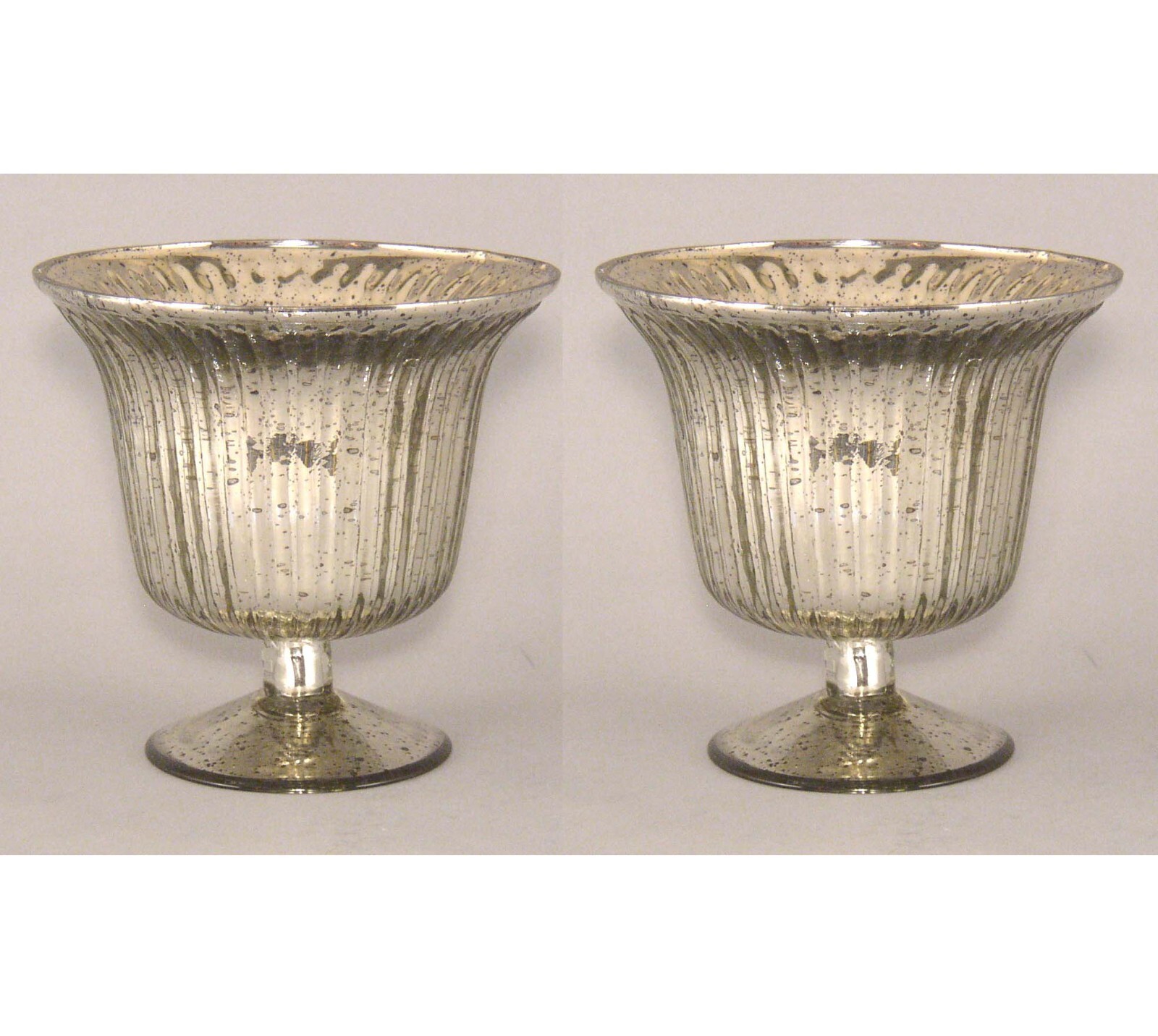 Compote Bowl Vase Glass Silver Mercury Fluted 6"D 5.5"High Set/2 | eBay