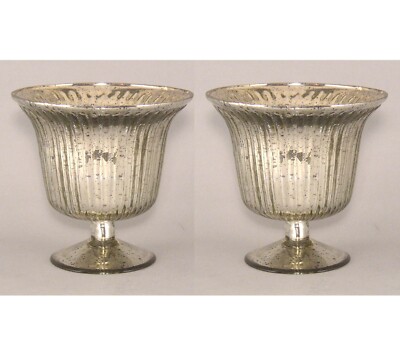 Compote Bowl Vase Glass Silver Mercury Fluted 6"D 5.5"High Set/2 | eBay