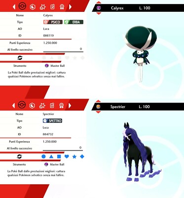Calyrex + Spectrier 6 IV + 2 Masterball Sword - Shield Pokemon Spada ...