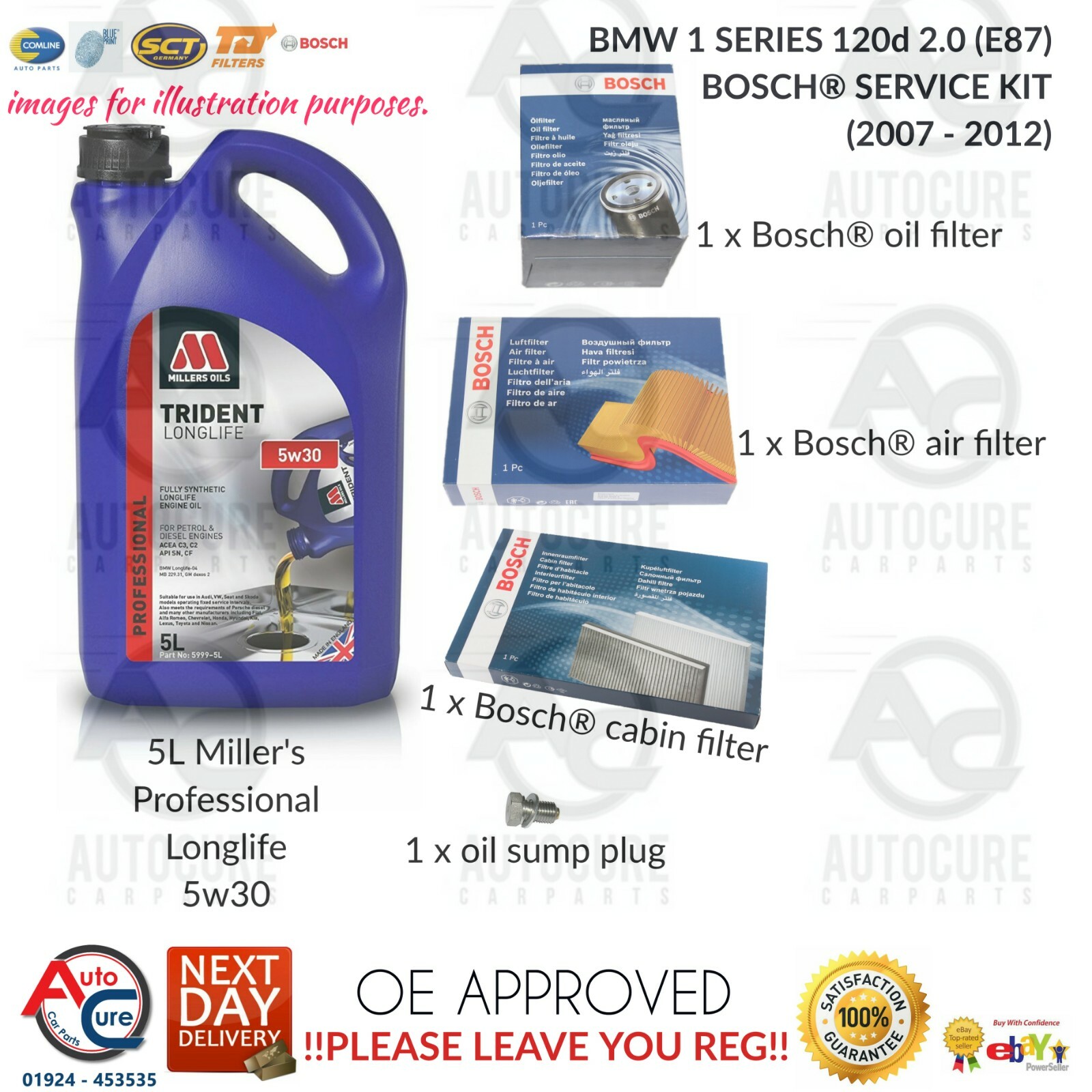 BMW 1 SERIES 120d 2.0 (E87) 07-12 BOSCH® SERVICE KIT OIL AIR & CABIN ...
