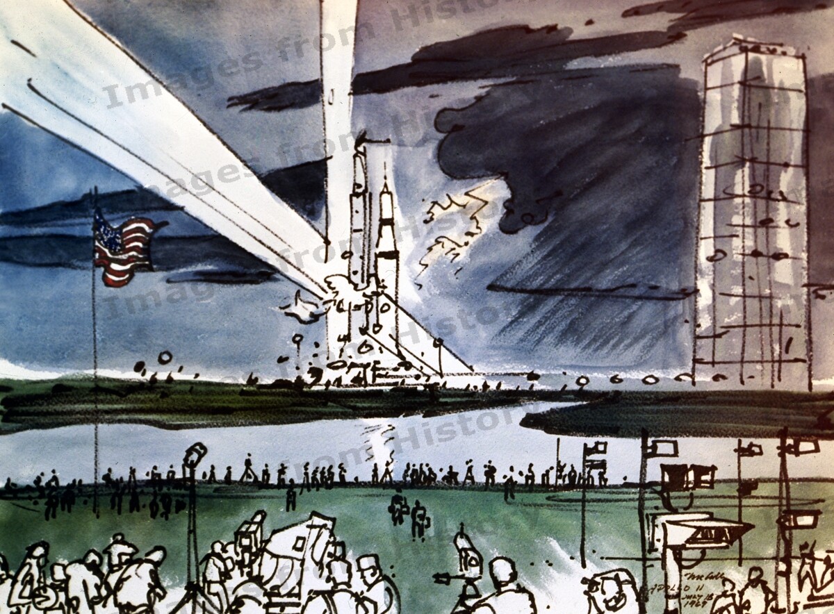 8x10 Print NASA Space Art "Apollo at Dawn" Apollo 11 Pictured on Pad ...