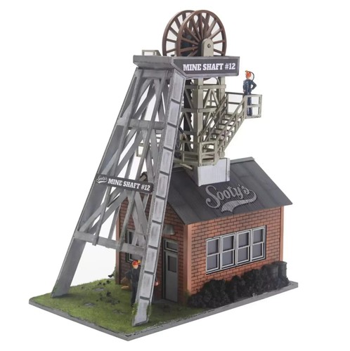 HO Scale Realistic Mine Shaft Building with Animated Wheel, Workers and ...