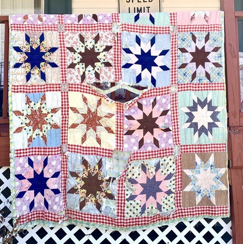 Vintage Handmade Patchwork Star Quilt In Good Condition | eBay