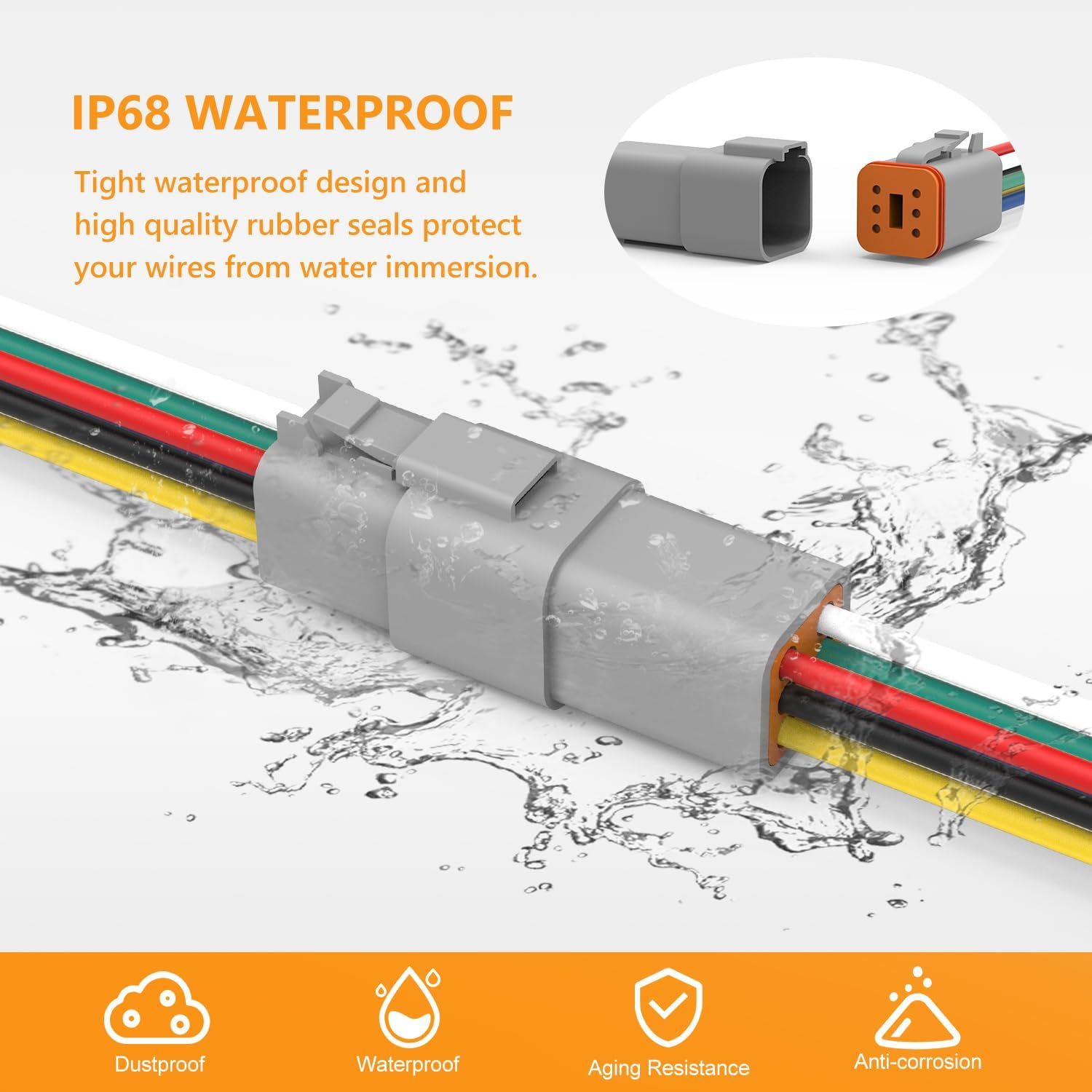 Deutsch 6 Pin Connector Kit Waterproof Electrical Connector 16 AWG Male ...