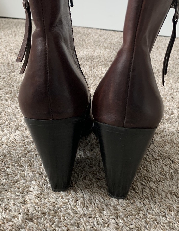 Naturalizer Dark Brown Leather Ankle Boots Size 11 Western Boho Classic ...