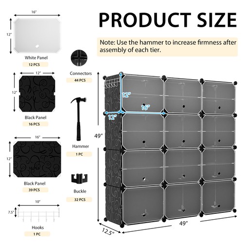 Portable Shoe Rack Organizer 12-Cube 48 Pair Shoe Shelf Storage Cabinet ...