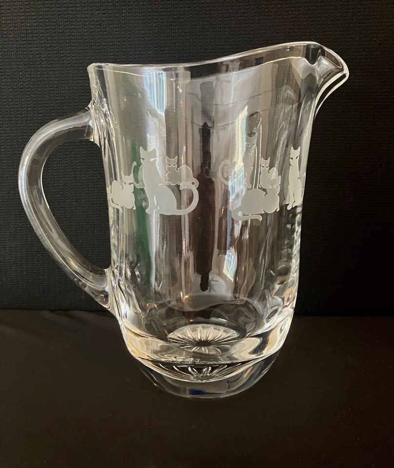 Crystal Cats by Lenox Heavy Crystal Pitcher Etched Kitty Cats 7 ...