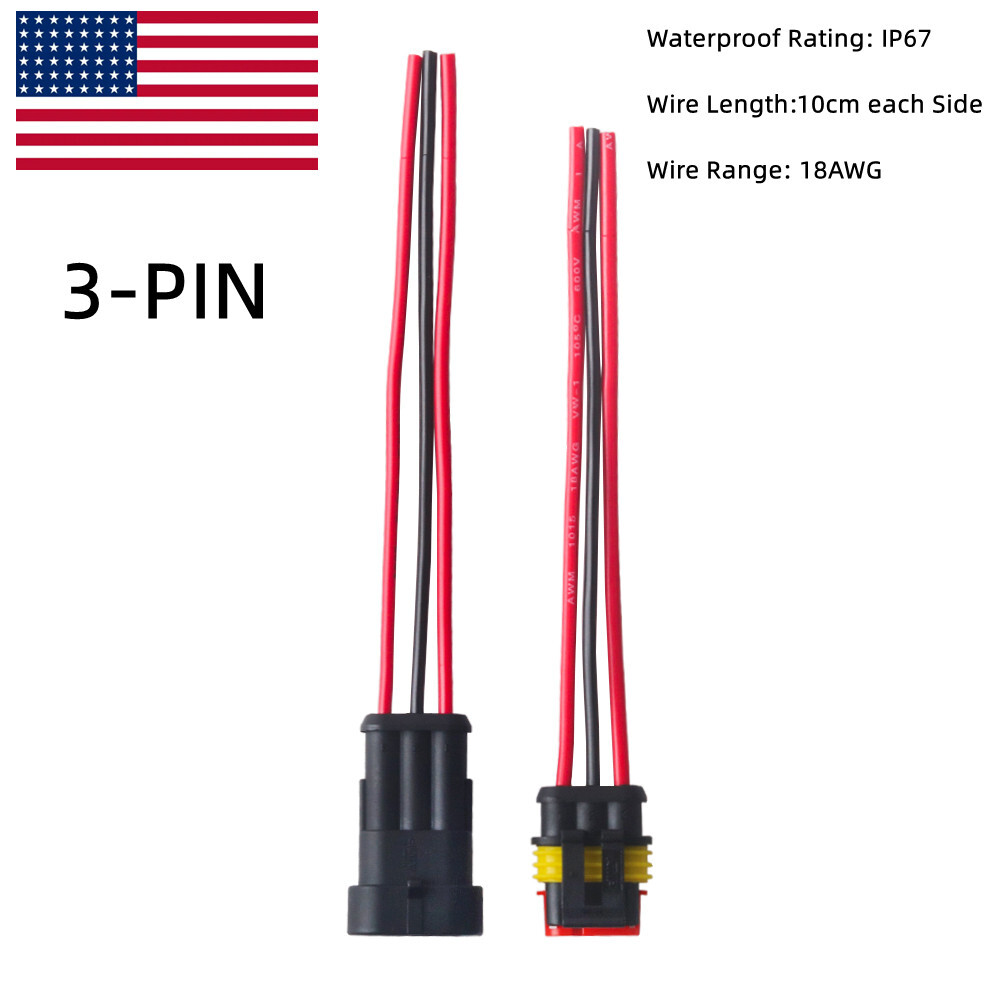 2/10 Set 3-Pin 3Way 20cm Waterproof Male Female Electrical Wire ...