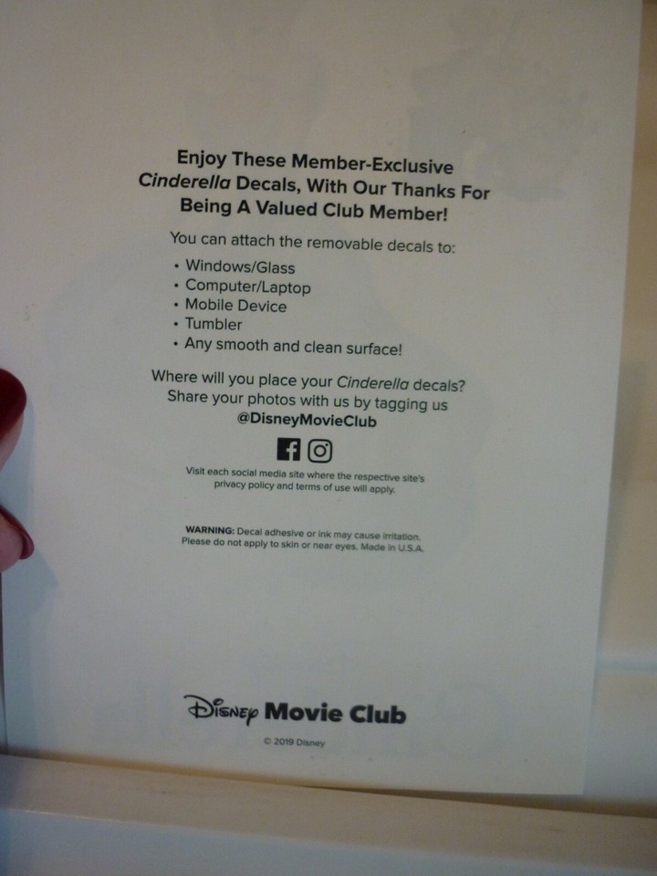 DISNEY CINDERELLA MOVIE CLUB NEW STICKERS GREAT FOR SCRAPBOOKS!! | eBay