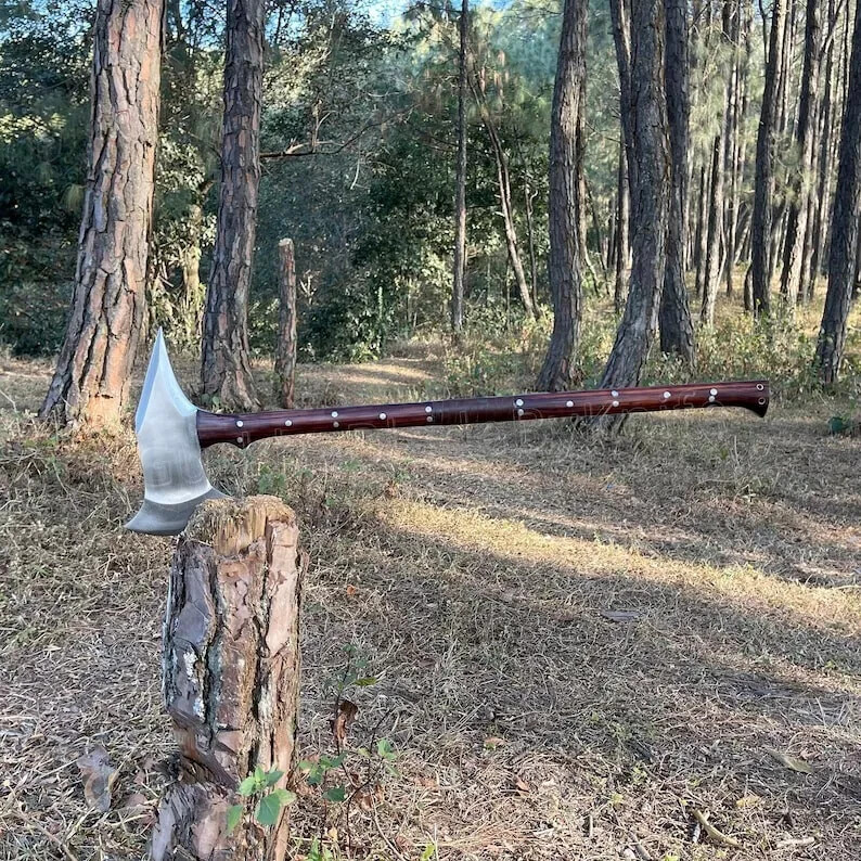 Custom Handmade Carbon Steel Blade Long Handed VIKING Axe | Hunting Axe ...