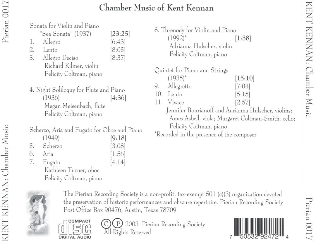 FELICITY COLTMAN KENT KENNAN: CHAMBER MUSIC NEW CD 750532924724| eBay