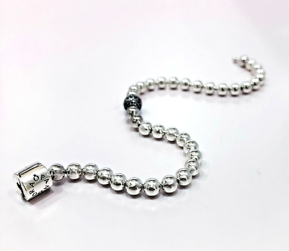 NEW 100% Authentic PANDORA 925 Silver Beads & Pave Ball Chain Bracelet ...