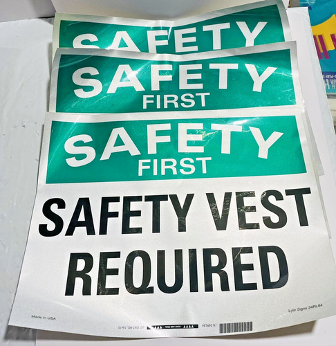 3- Safety First - Safety Vest Required Decal Stickers Vinyl Sign Label ...
