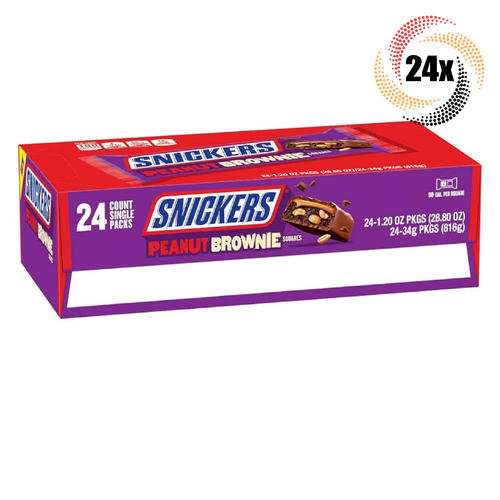 Full Box 24x Packs Snickers Peanut Brownie Milk Chocolate Candy Squares ...