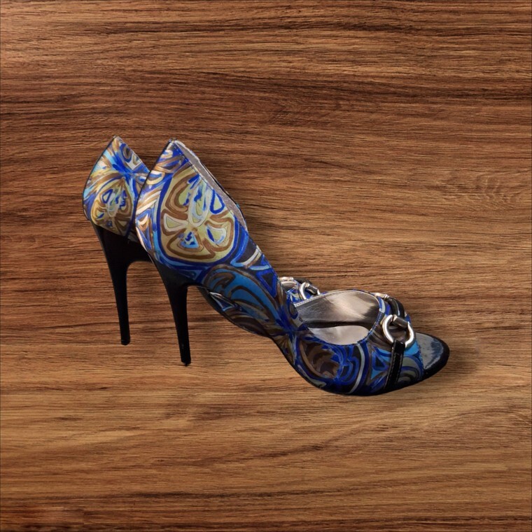 Carlos Santana Roulette Blue Java Multicolor Abstract Print Open Toes ...