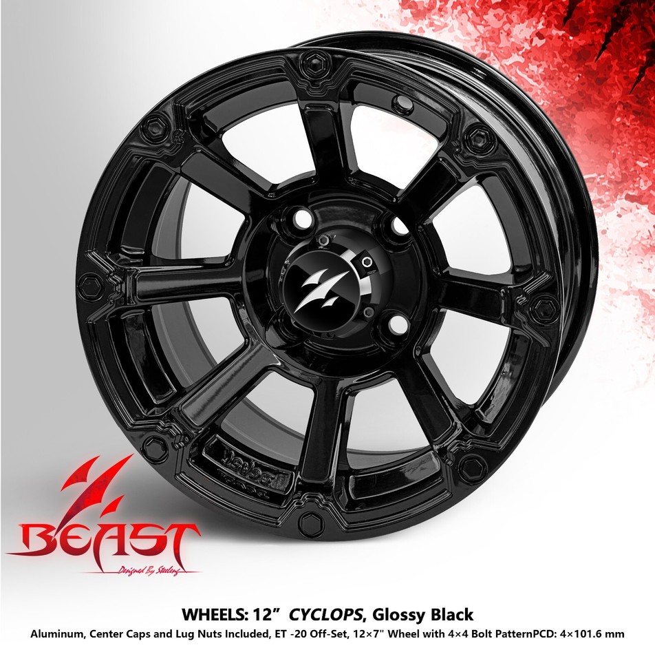 4x GOLF CART 12"x7" BLACK CYCLOPS WHEELS/RIMS and 20"x10"-12" ALL ...