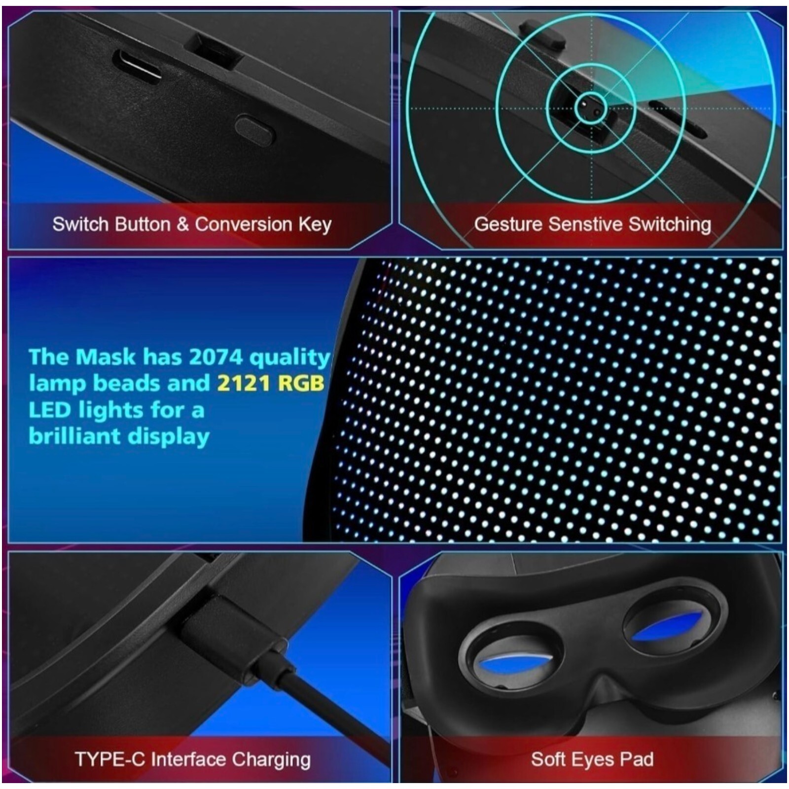 LED Smart Mask Face Changing LED Bluetooth Mask for Halloween ...