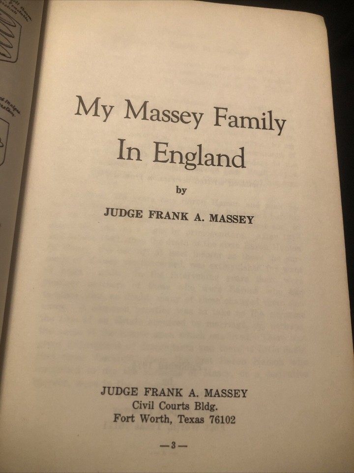 My Massey Family Genealogy By Judge Frank Massey Texas 2 Books In 1 | eBay