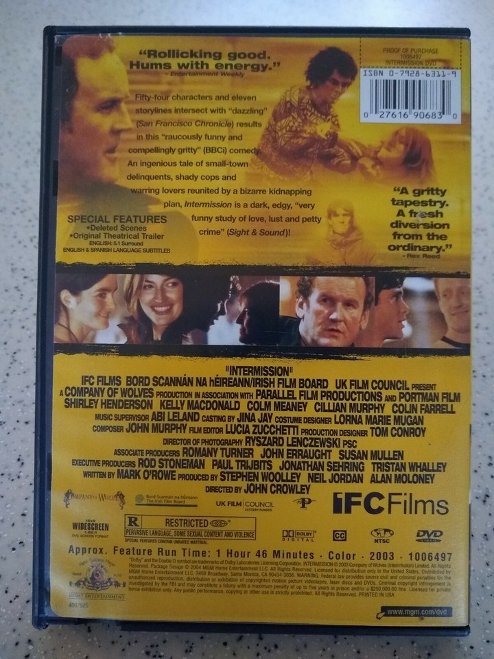 Intermission DVD Colin Farrell, Cillian Murphy | eBay