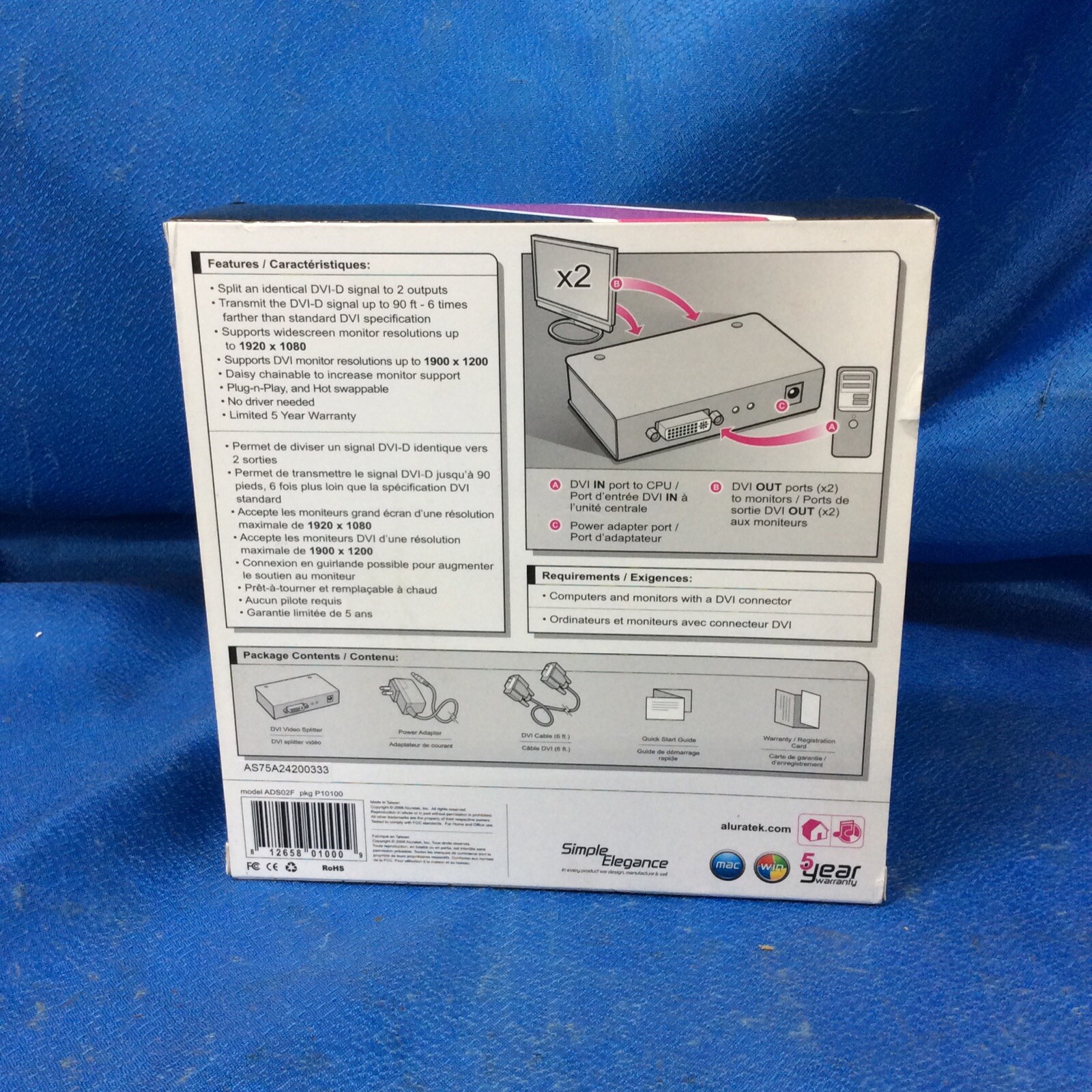 aluratek 2-port DV1 video splitter,1900x1200 high video resolution ...