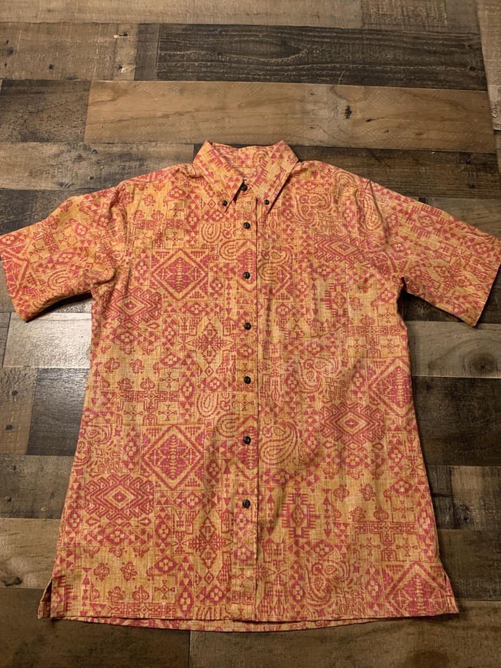 Reyn Spooner Surf Pendleton Shirt Mens Small Orange Geometric Aloha ...